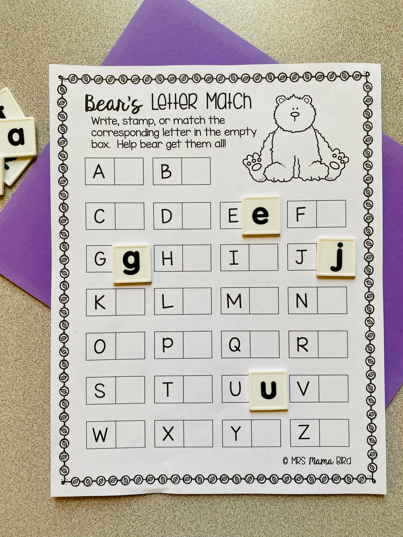 Bear Themed Letter Match Activity for Preschool and Kindergarten *Free ...